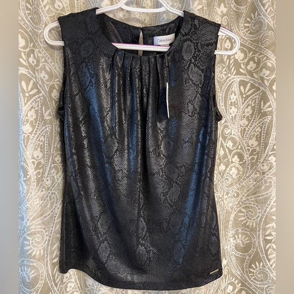 Calvin Klein | Tops | Nwt Calvin Klein Womens Black Metallic Snake Skin ...